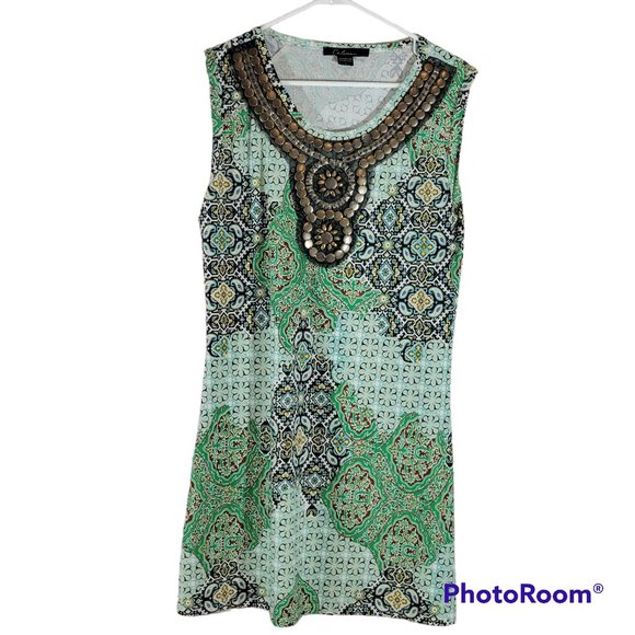 Calessa | Dresses | Calessa Shift Dress Womens Large Green Mixed Prints ...